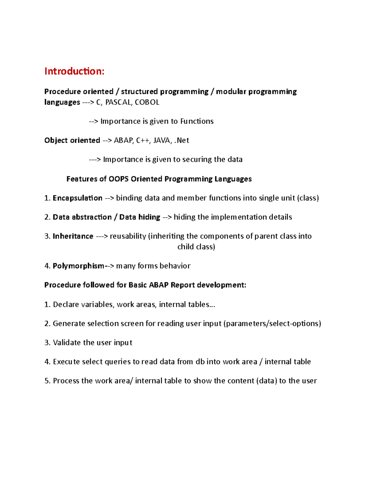 Basic Oops Concepts Notes Introduction Procedure Oriented Structured Programming Modular