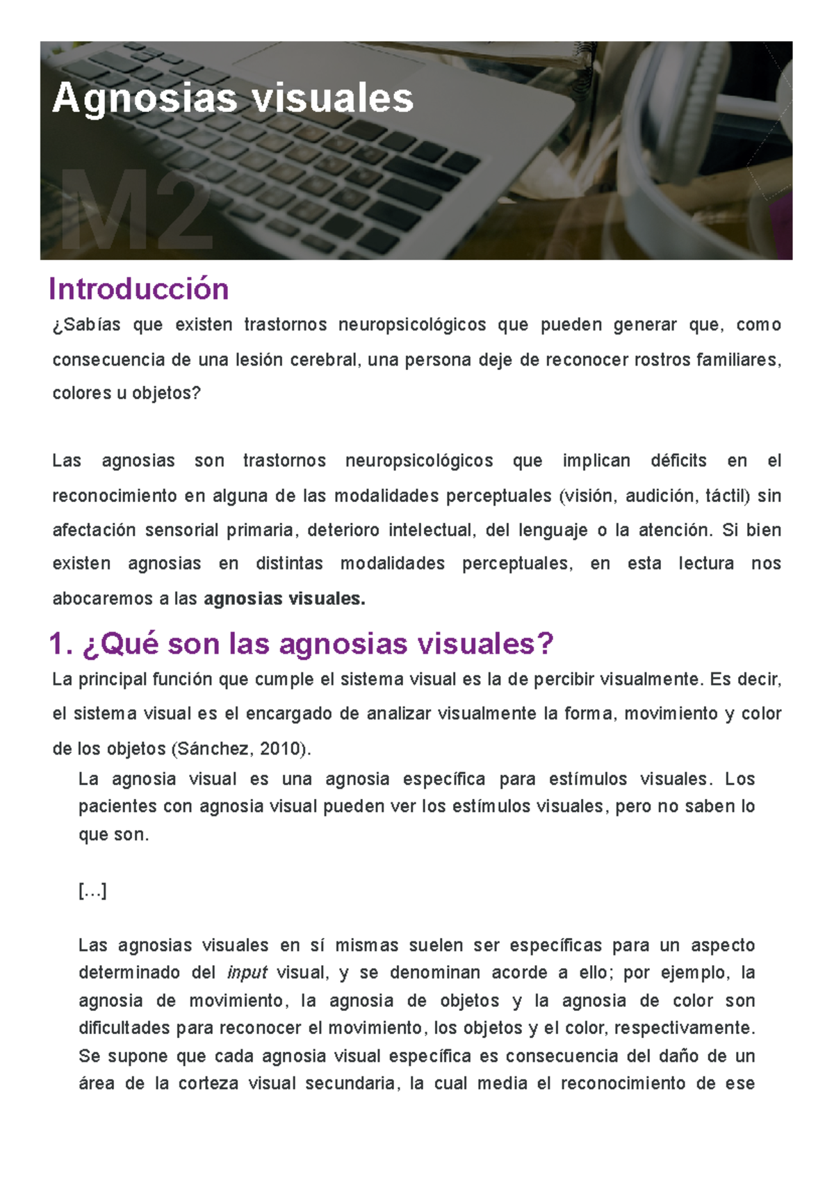 M2L2 - Resumen Neuropsicología - Agnosias visuales Introducción ¿Sabías ...