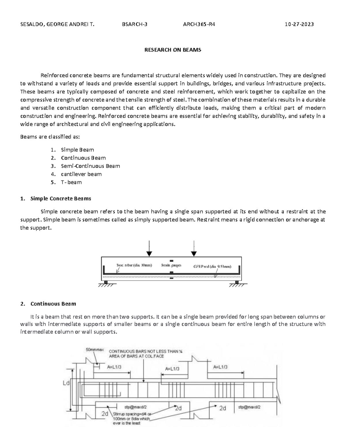 Research ON Beams - SESALDO, GEORGE ANDREI T. BSARCH- 3 ARCH365-R4 10 ...