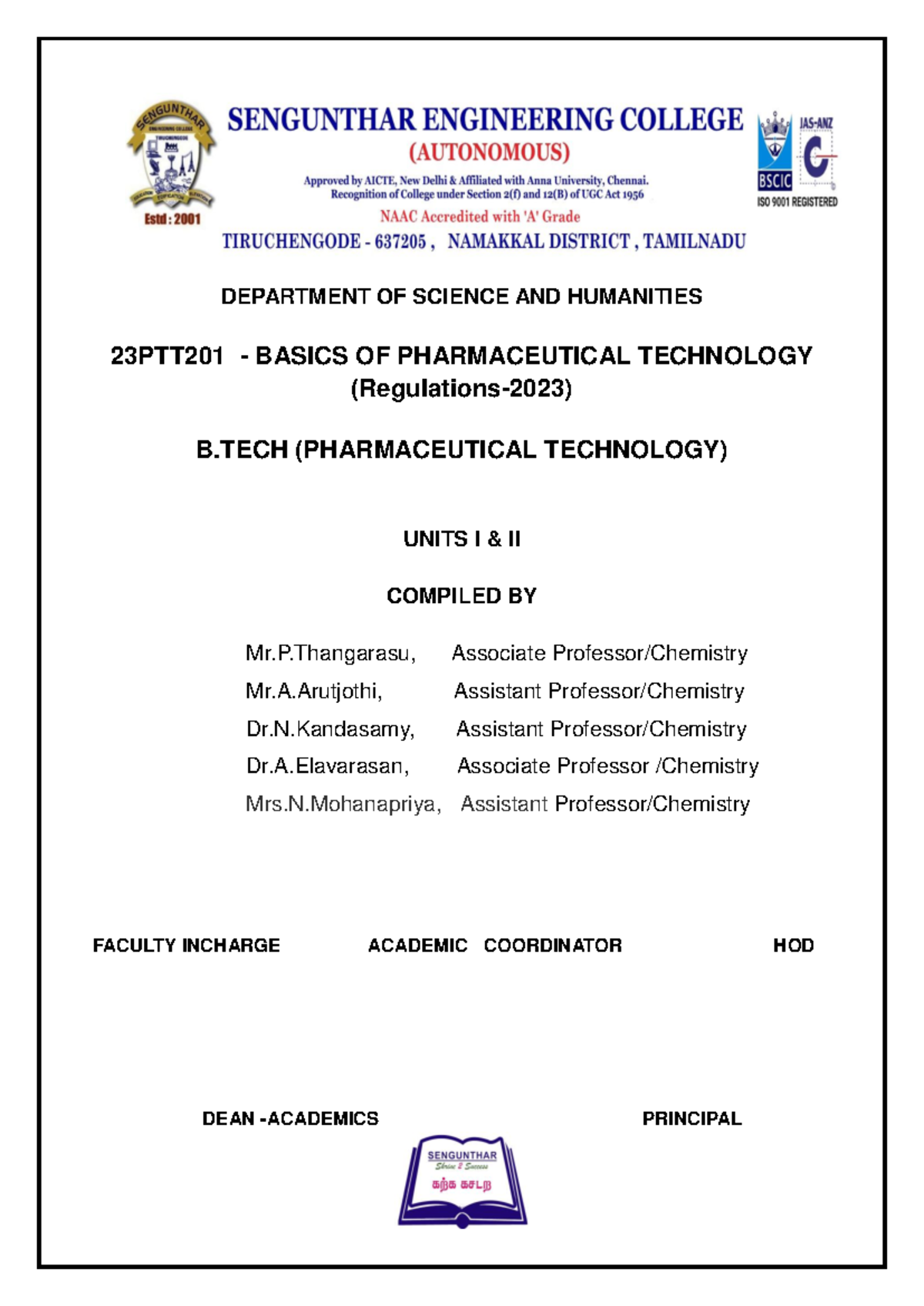 Pt notes - DEPARTMENT OF SCIENCE AND HUMANITIES 23PTT201 - BASICS OF ...