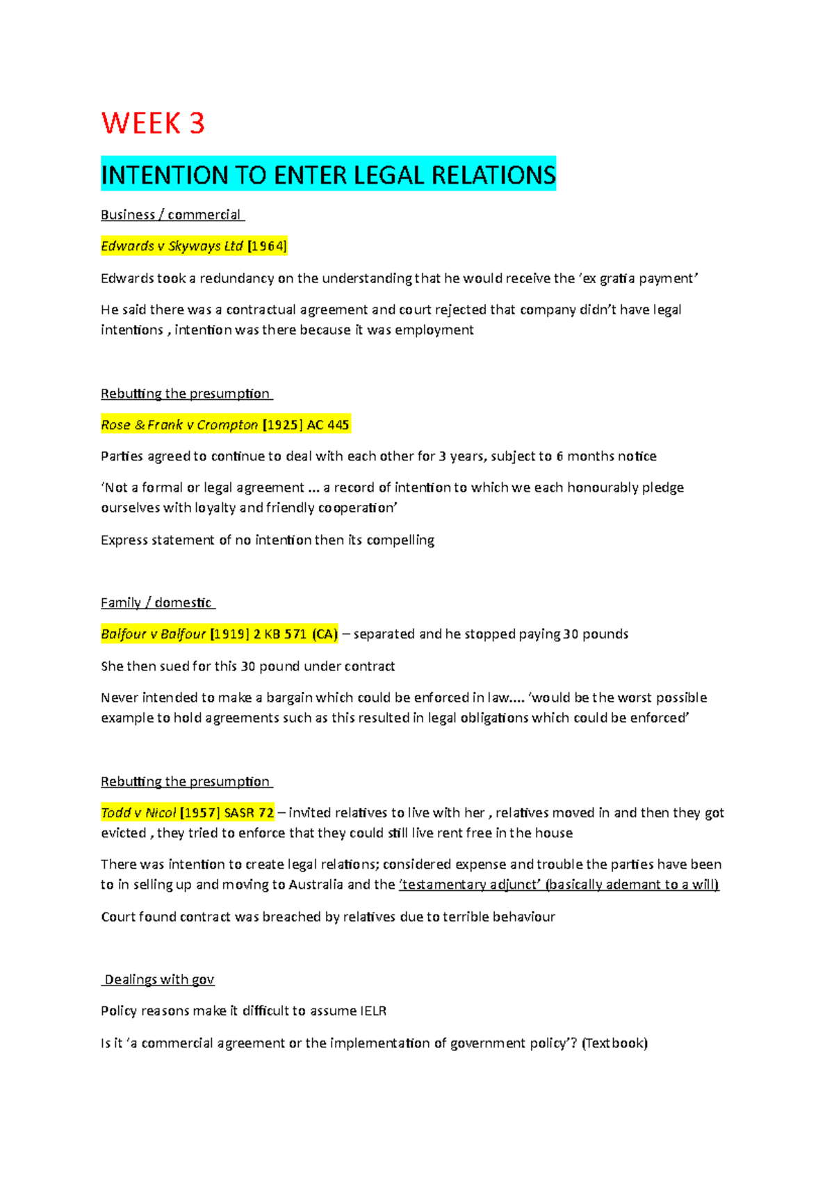 Itelr - contract - detailed on topic. - WEEK 3 INTENTION TO ENTER LEGAL ...