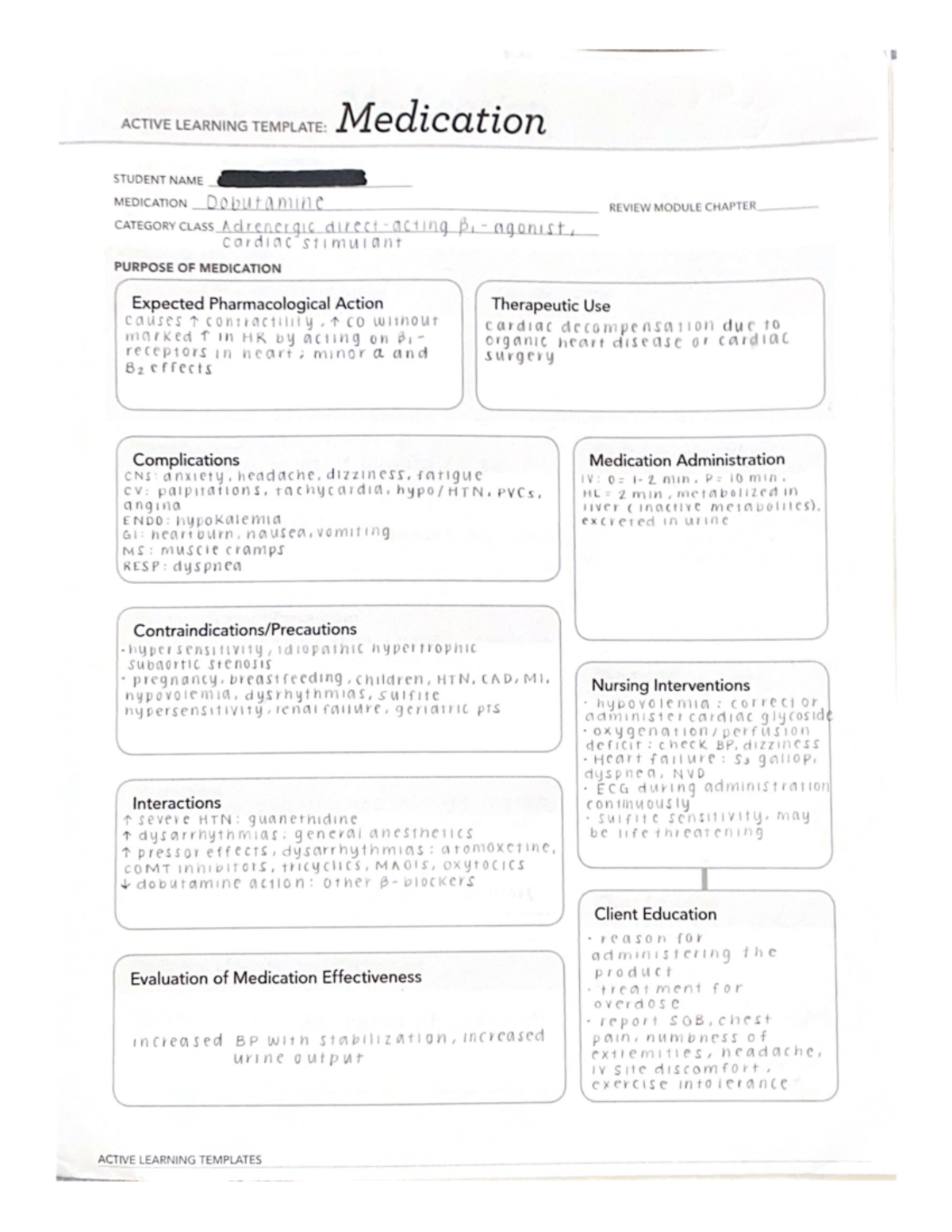 ATI Drug Template Dobutamine - NU 307/8 - Studocu