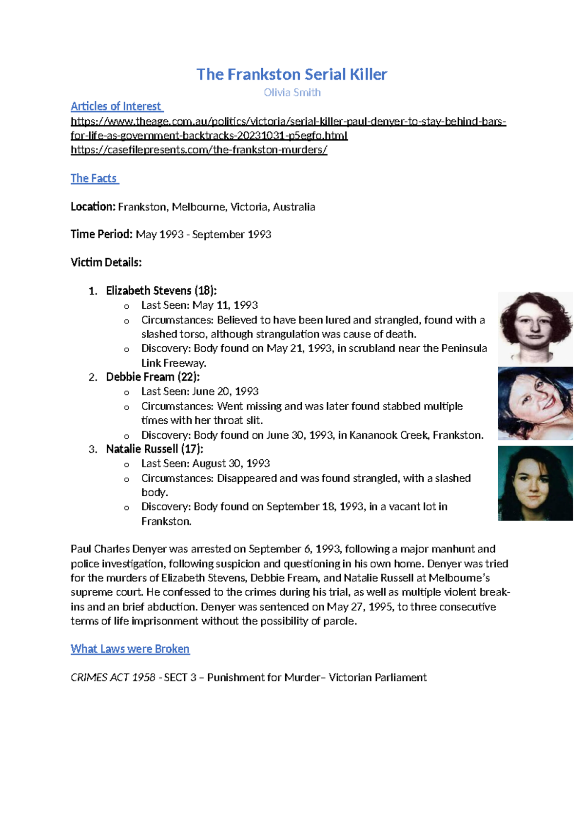 AOS2Assignment - Murder Case Study - The Frankston Serial Killer Olivia ...