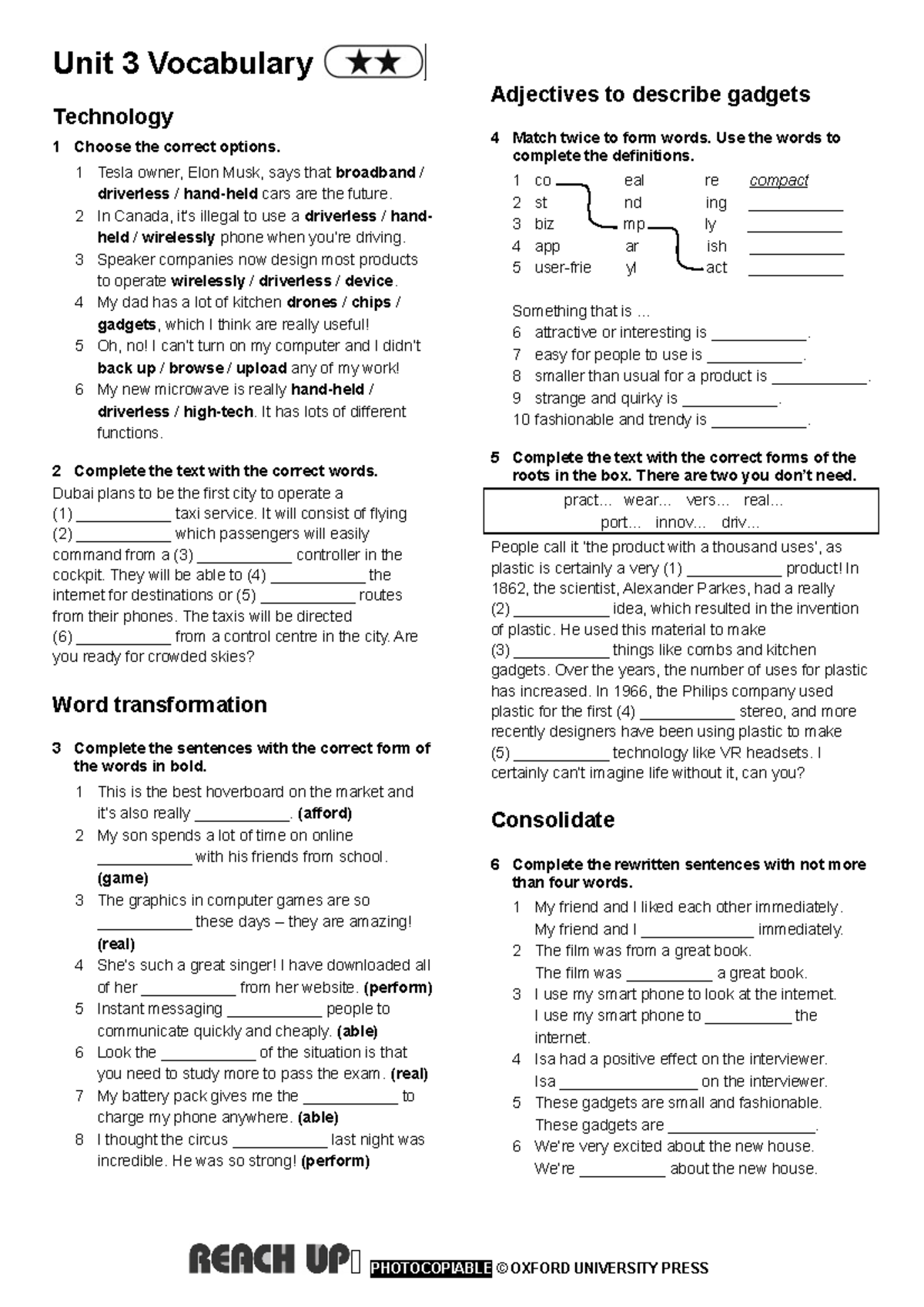 Vocabulary Unit 3 2star - Unit 3 Vocabulary Technology 1 Choose the ...