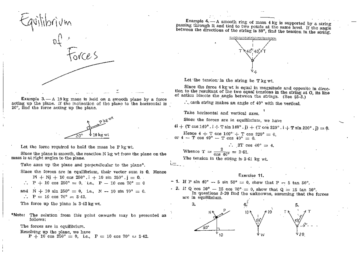 Equilibrium of forces - basic specialist math examples - MATH 498 - Studocu