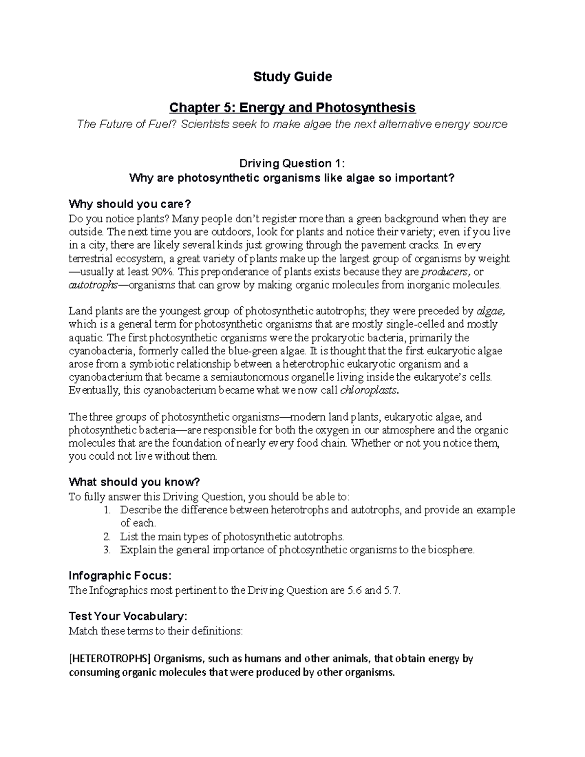Shuster bcw4e chapter 5 SG - Study Guide Chapter 5: Energy and ...