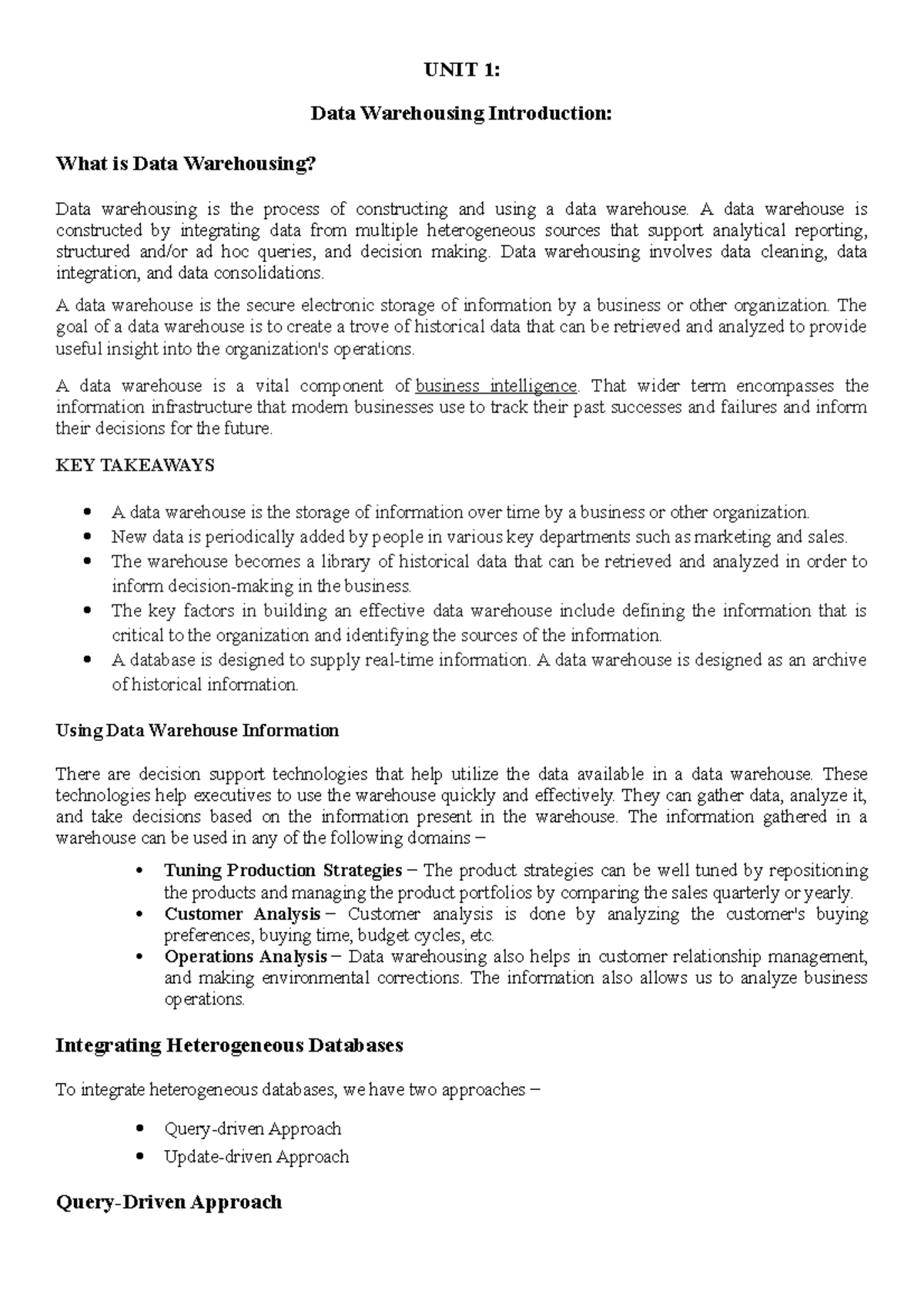 Unit 1 (DWDM) - Data Warehousing and Data Minning , Unit-1 Notes ...