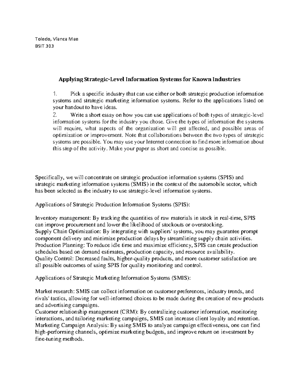 Applying Strategic-Level Information Systems for Known Industries ...