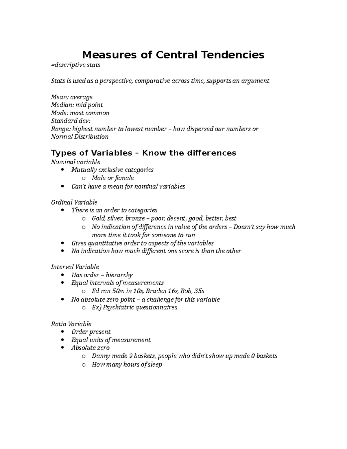 KIN 220 - Measures of Central Tendencies - Measures of Central ...