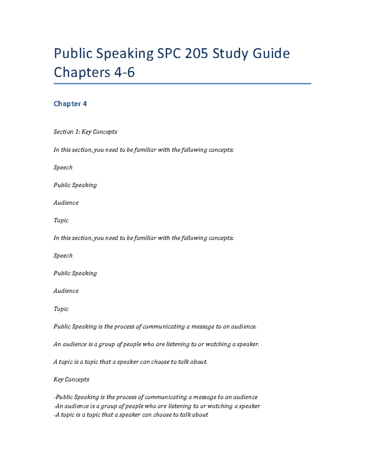 Public Speaking SPC 205 Study Guide Chapters 4-6 - Public Speaking SPC ...