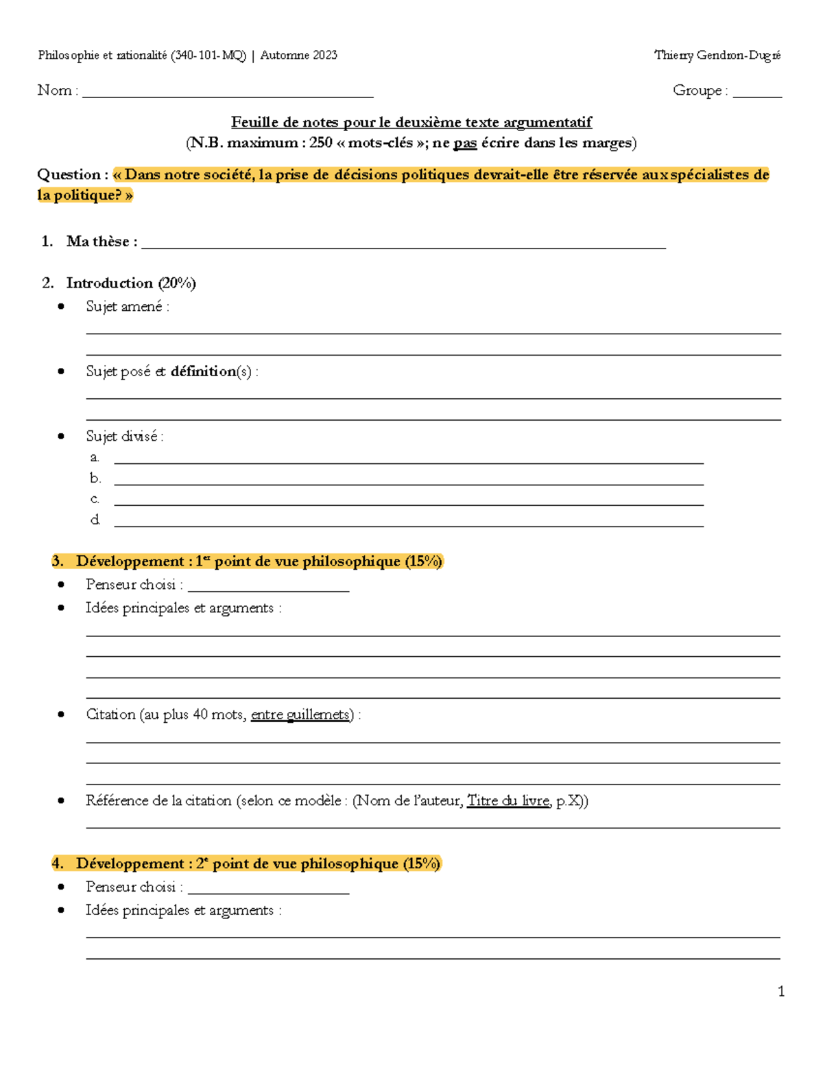 Feuille de notes pour le 2e texte argumentatif - Philosophie et ...