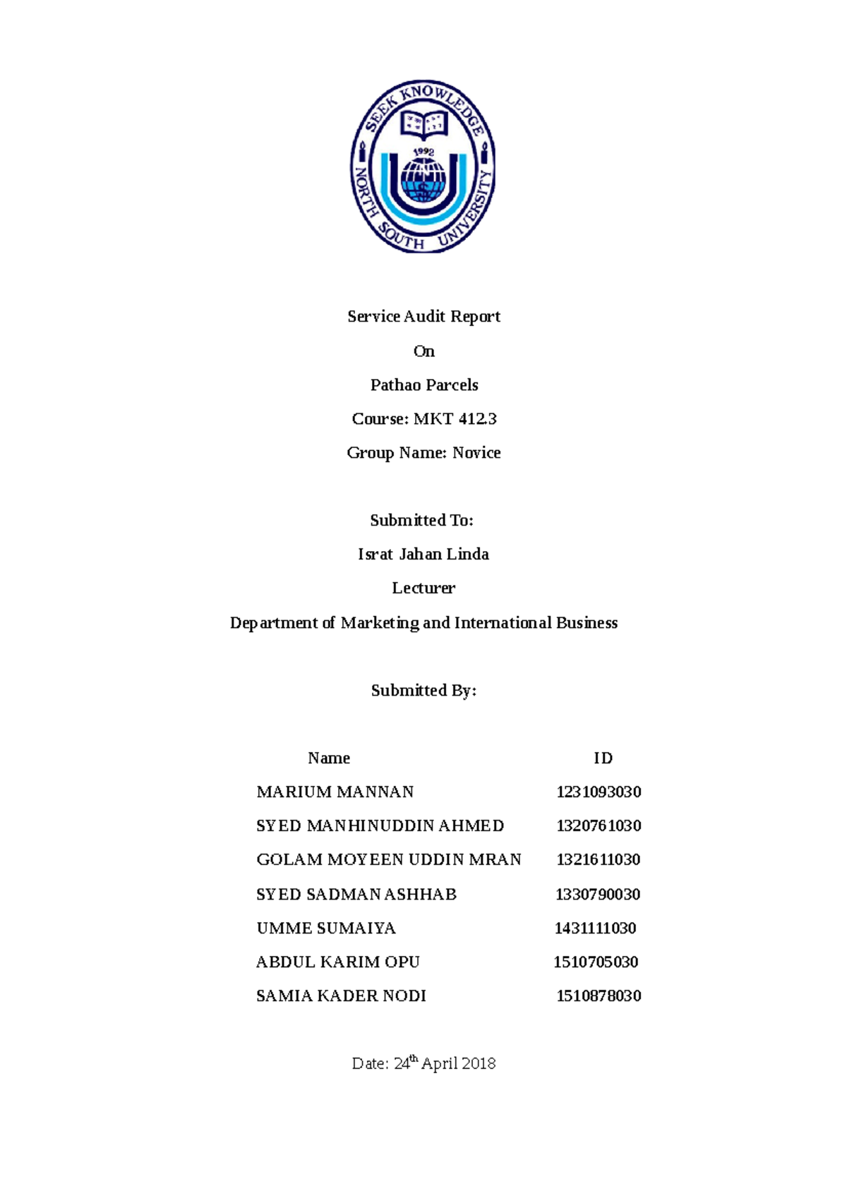 Service Audit Project Pathao Parcel MKT412 3 - Service Audit Report On ...