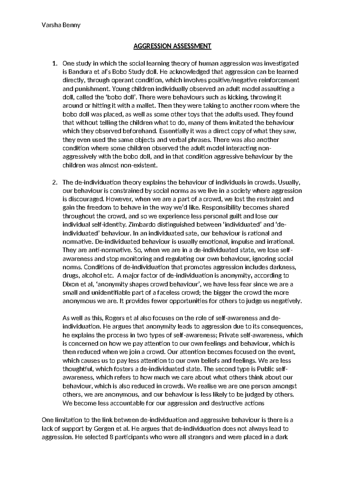 Aggression Assessment - Varsha Benny AGGRESSION ASSESSMENT One study in ...