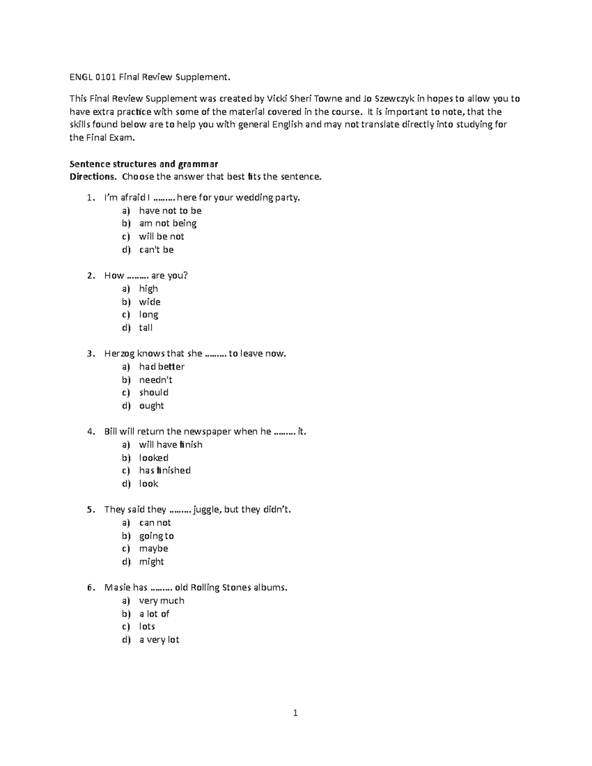 Final Exam Review - ' ;ll - English I (Functional English) - Punjab ...