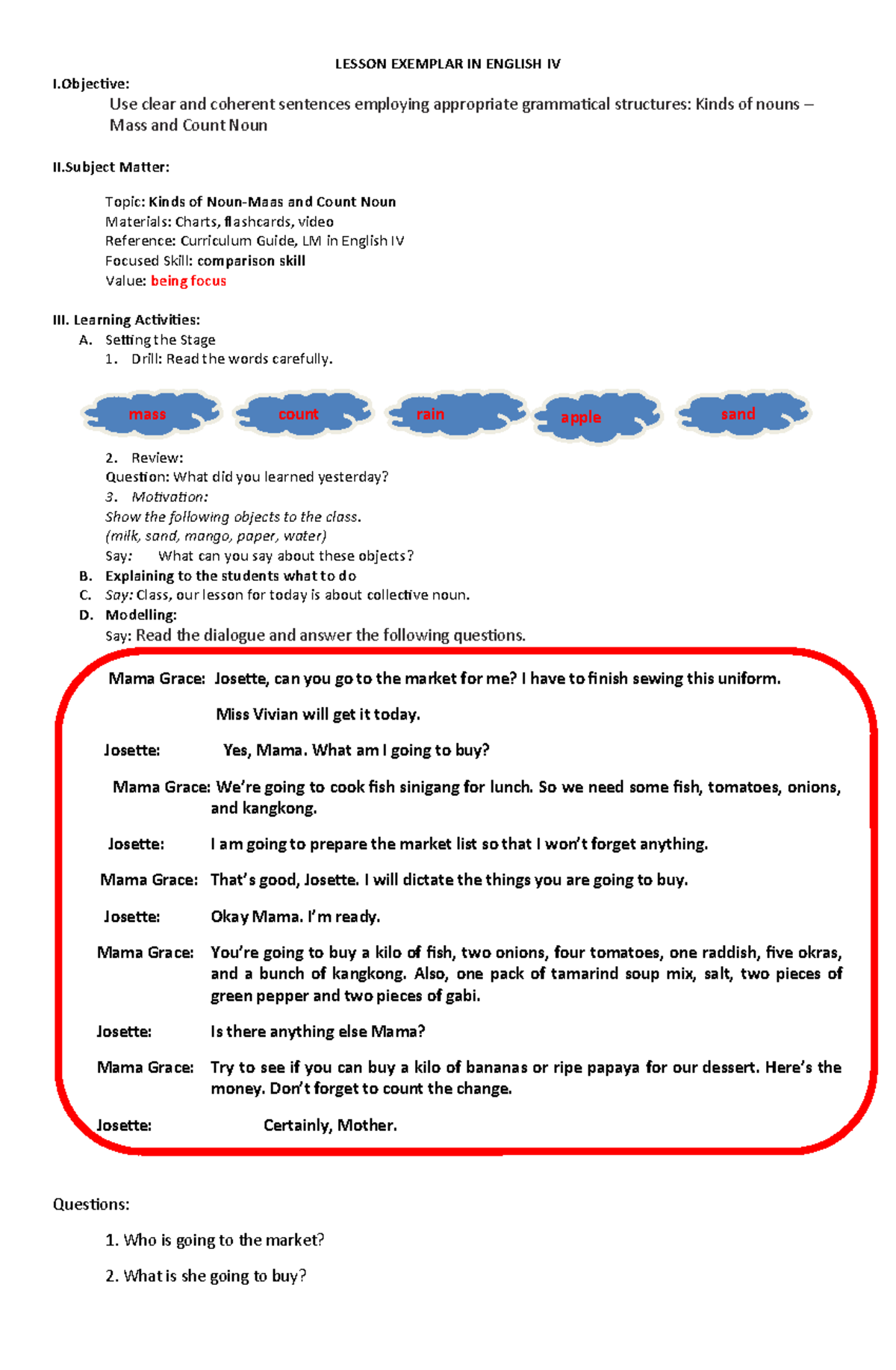 Ilide - Daily lesson log - LESSON EXEMPLAR IN ENGLISH IV I: Use clear ...