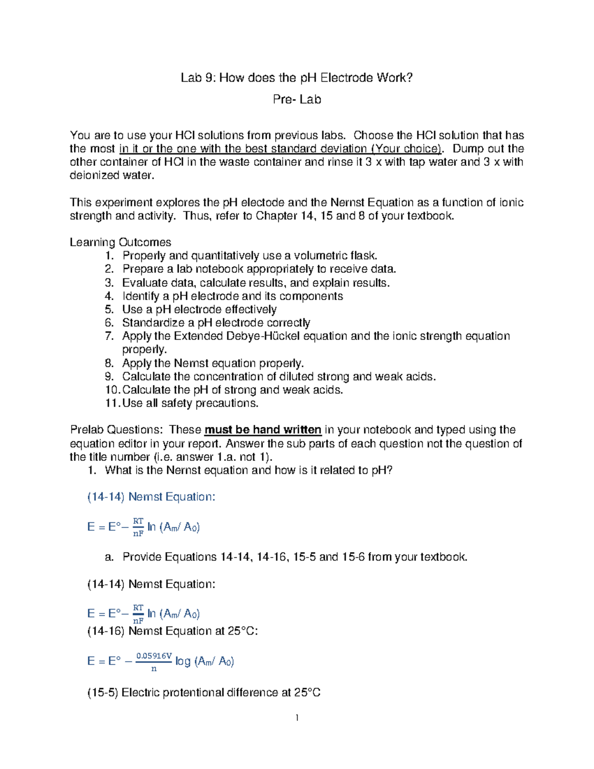 Lab 9 Prelab Questions How Does An Electrode Work Warning Tt Undefined Function 32 Lab 9