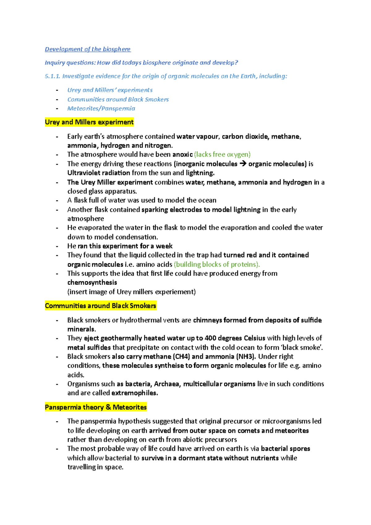 EES notes mod 5 - Development of the biosphere Inquiry questions: How ...