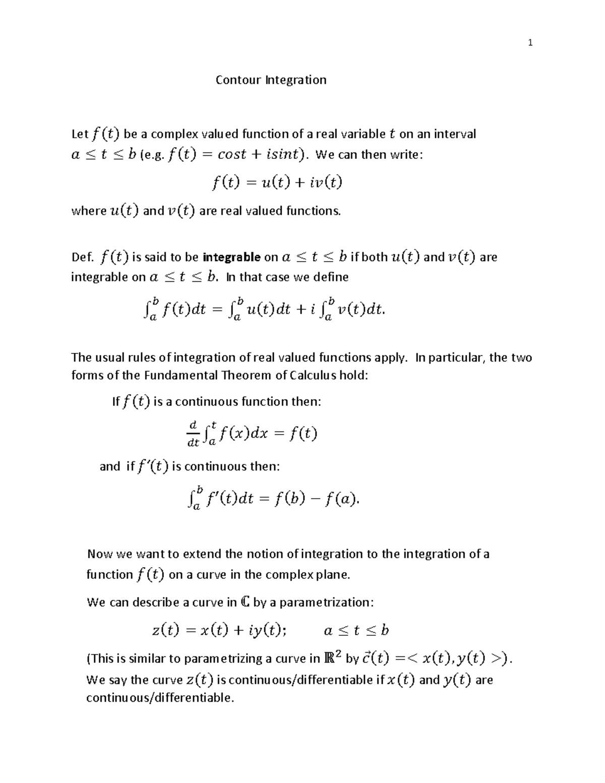 Contour - Complex Analysis - Contour Integration Let 𝑓(𝑡) be a complex ...
