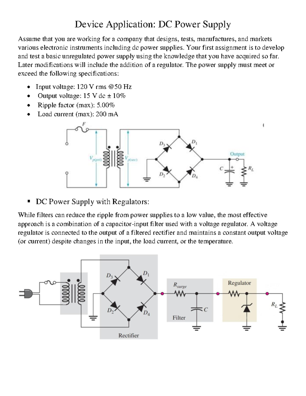 Topic 1-1 - Power supply - Device Application: DC Power Supply Assume ...