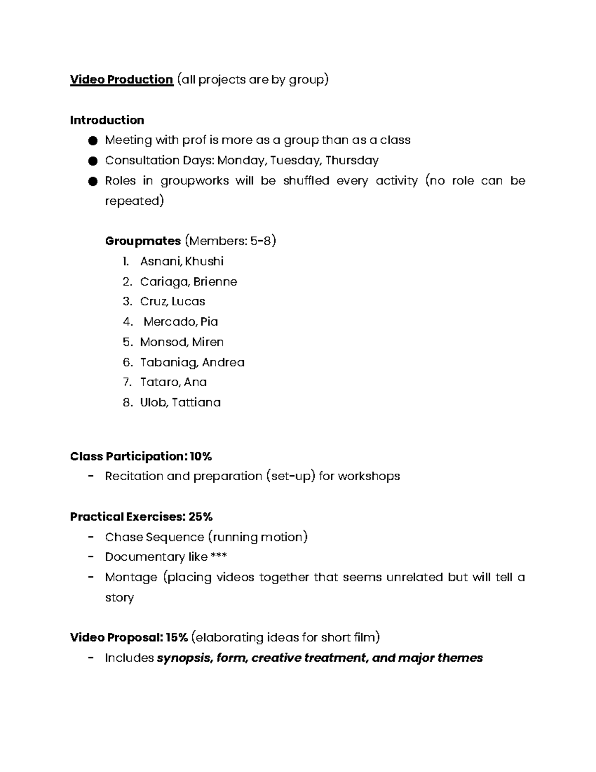 CAMVIDP First Meeting Lecture Notes - Video Production (all projects ...