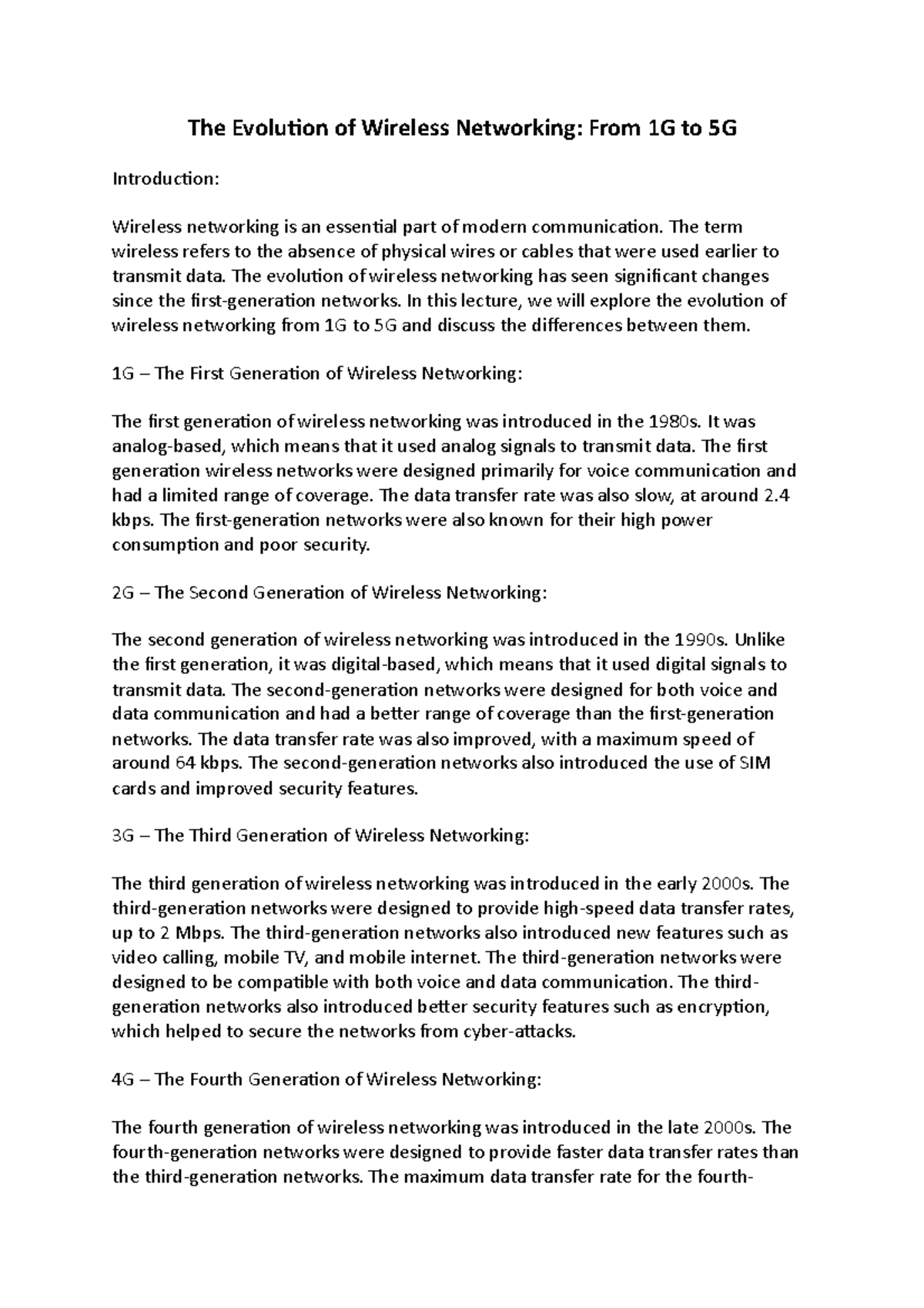 The Evolution of Wireless Networking - The term wireless refers to the ...