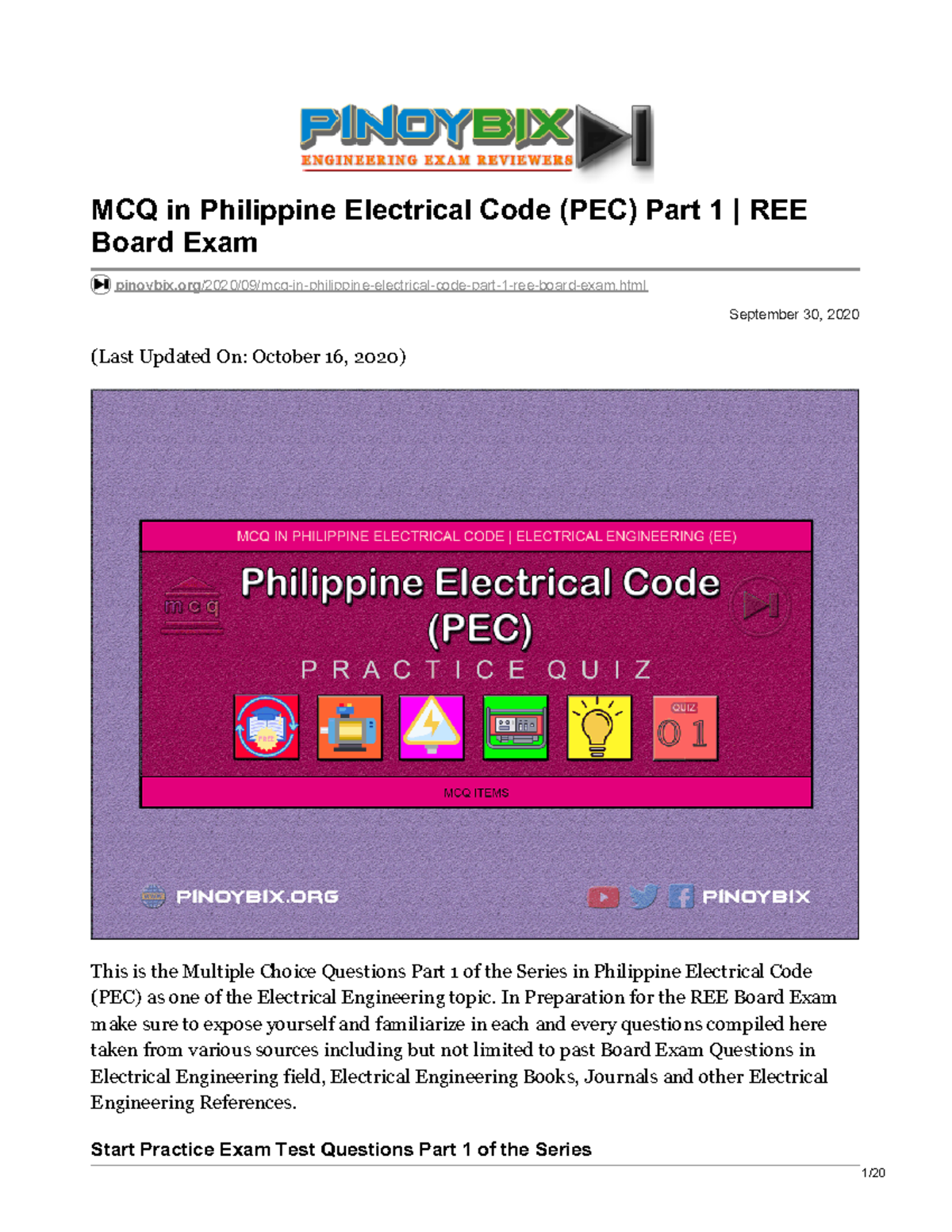 PEC MCQ PART 1 - REVIEW - September 30, 2020 MCQ in Philippine ...