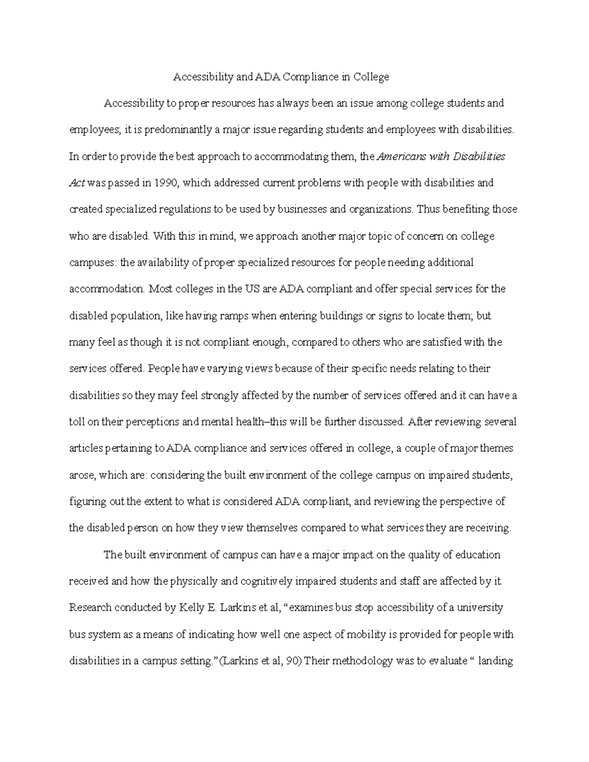 Sample Literature Review - Accessibility and ADA Compliance in College ...