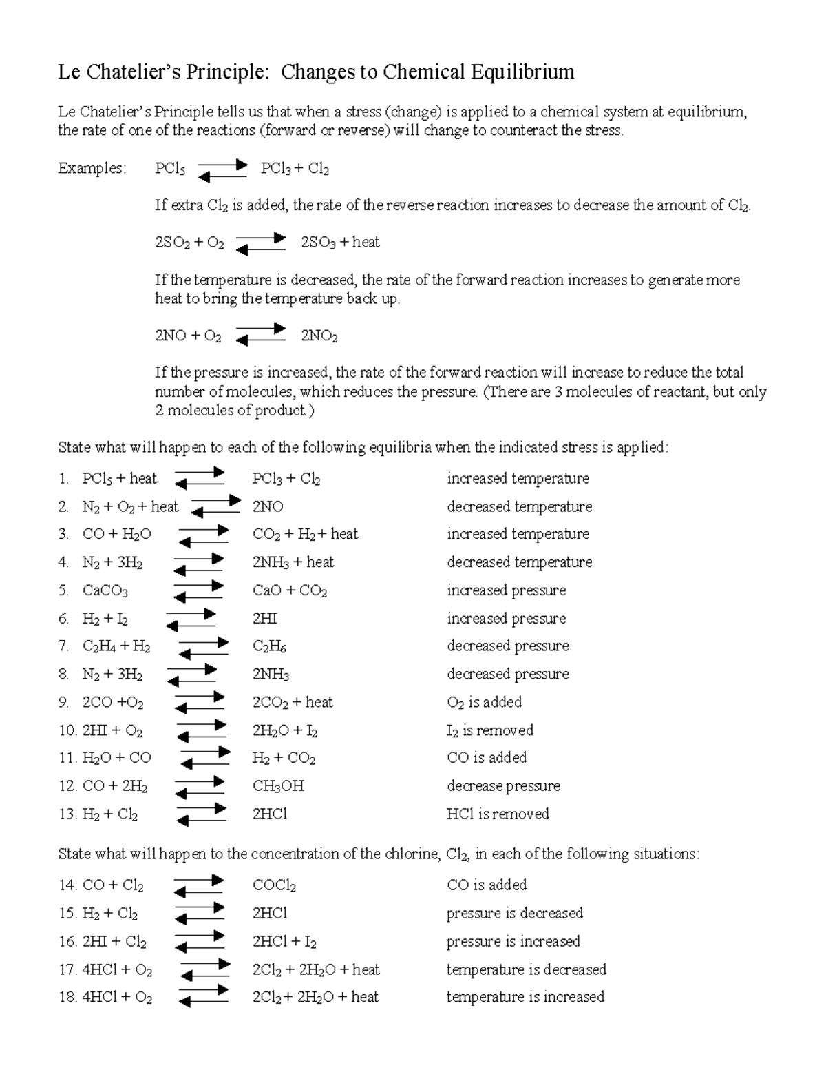 Le Chatelier - Le Chatelier’s Principle: Changes to Chemical ...