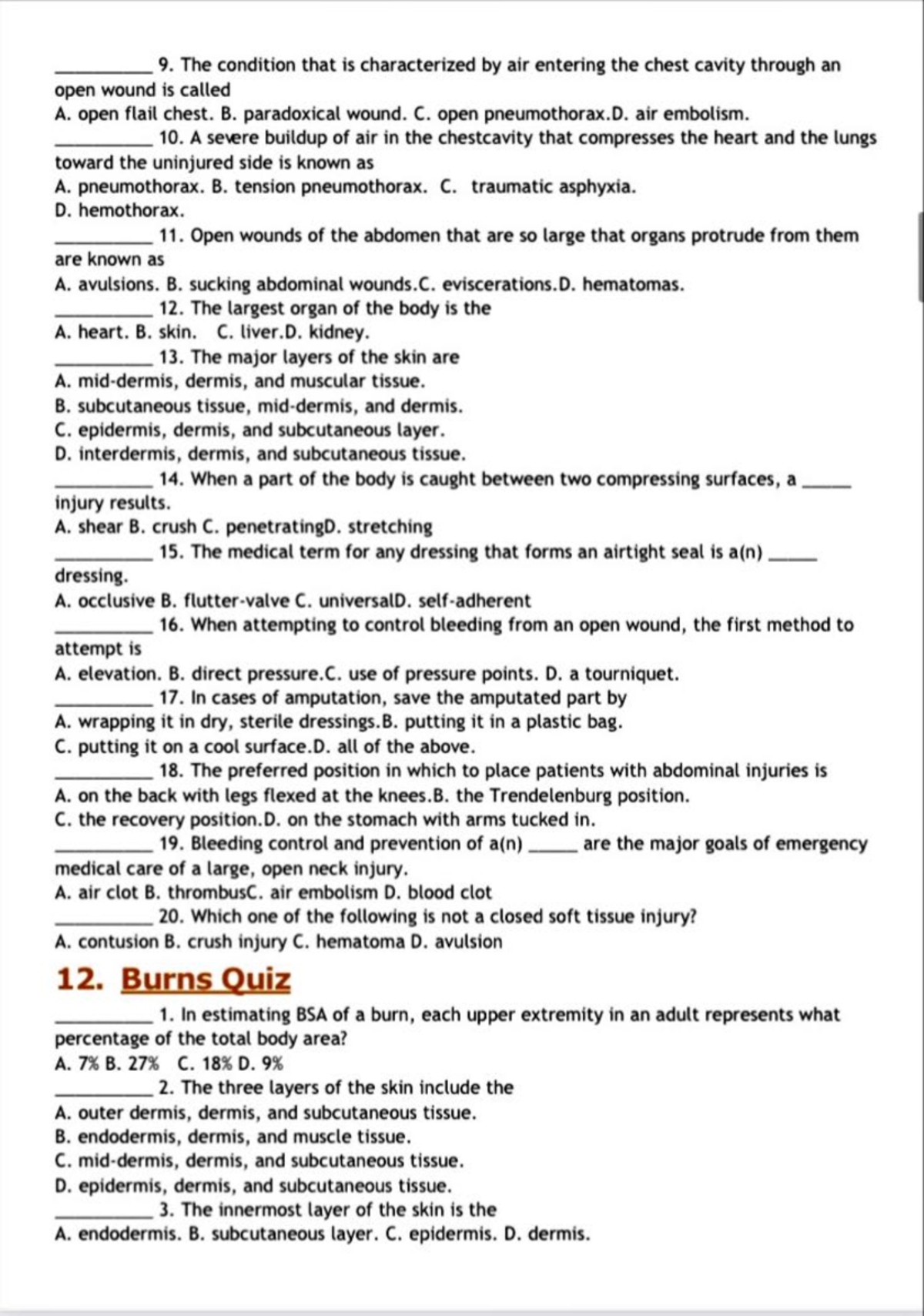12 Burns quiz - The most frequently asked questions in the exam,It's ...