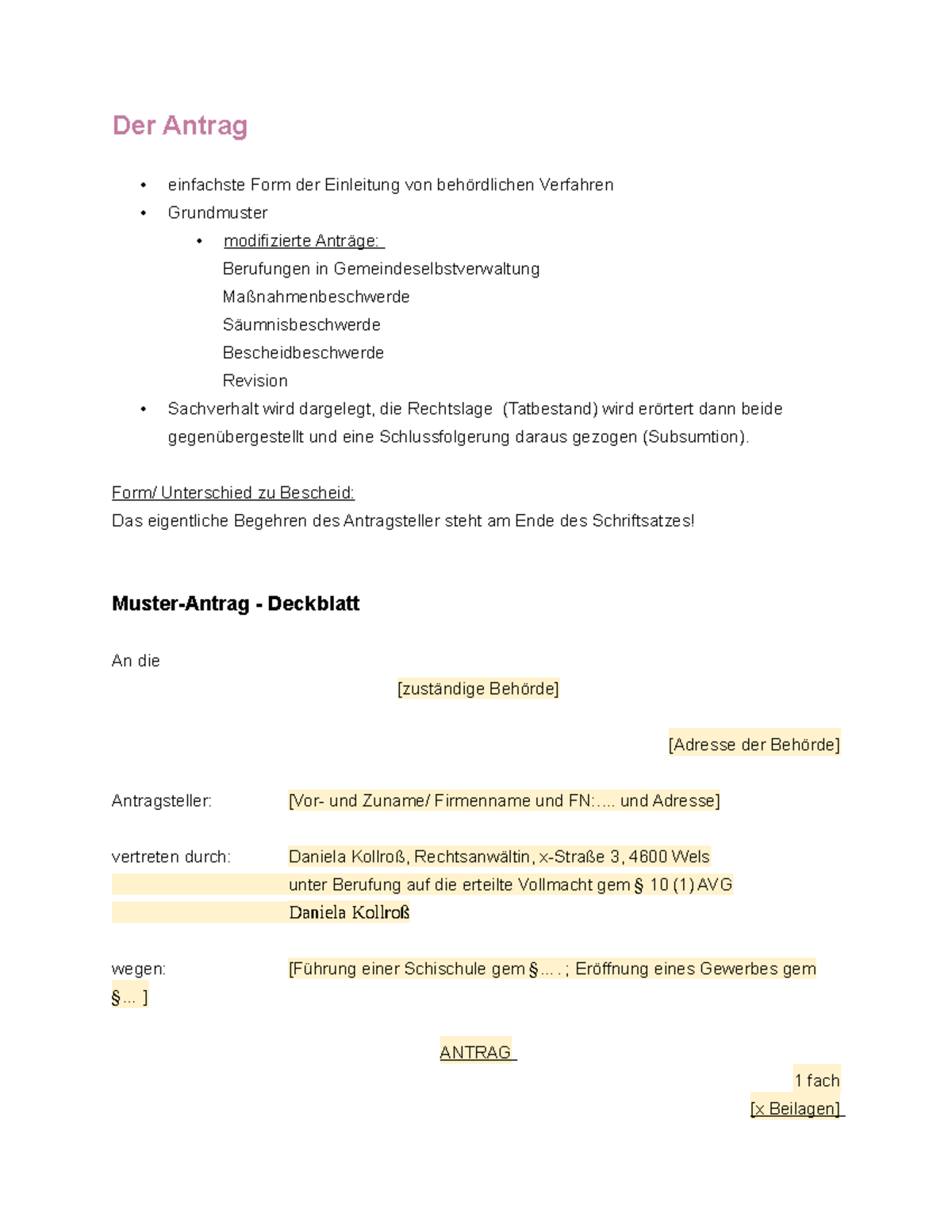 Antrag - Der Antrag einfachste Form der Einleitung von behördlichen ...