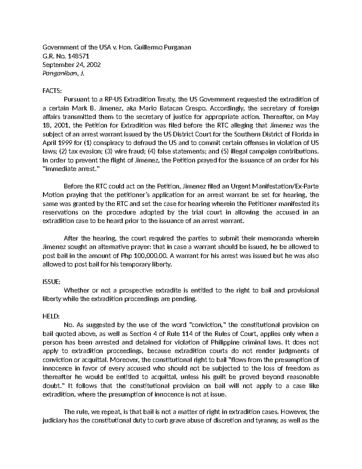 Crim Pro 4-4-24 Digest - Purganan and Olalia case - Government of the ...