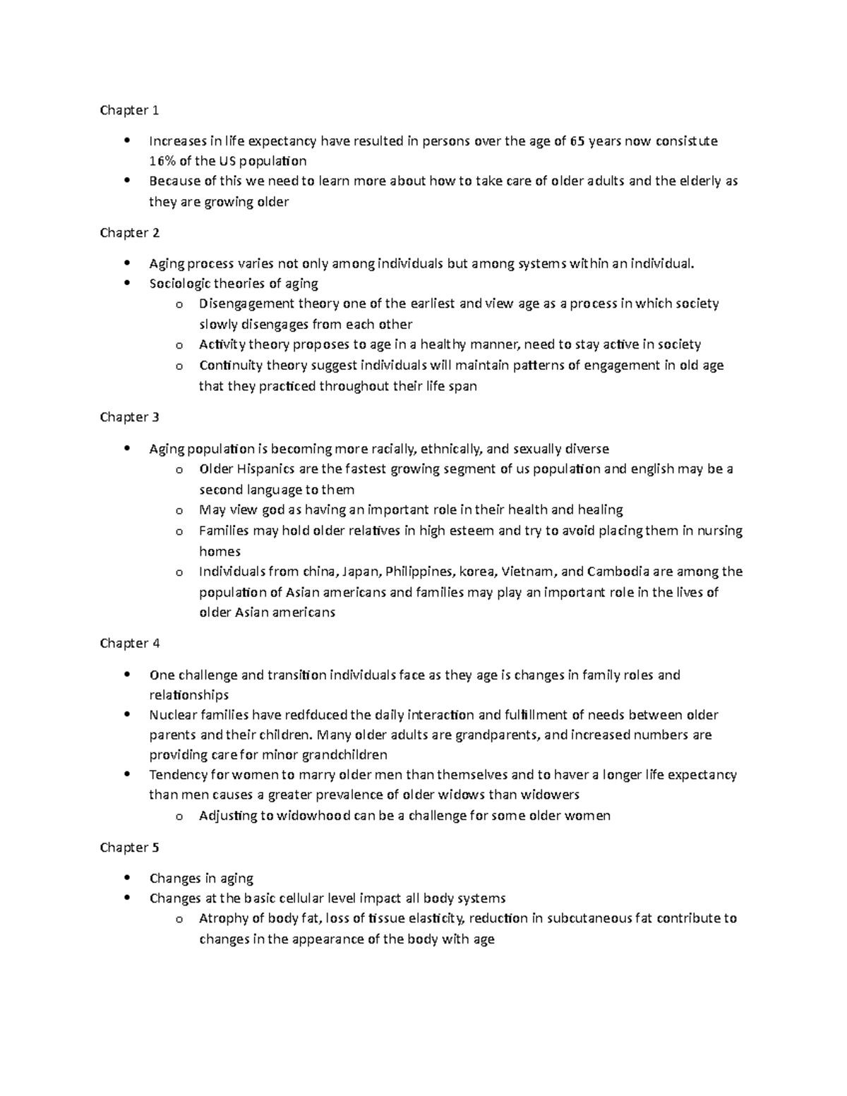 Notes on Chapters 1-7 - Chapter 1 Increases in life expectancy have ...