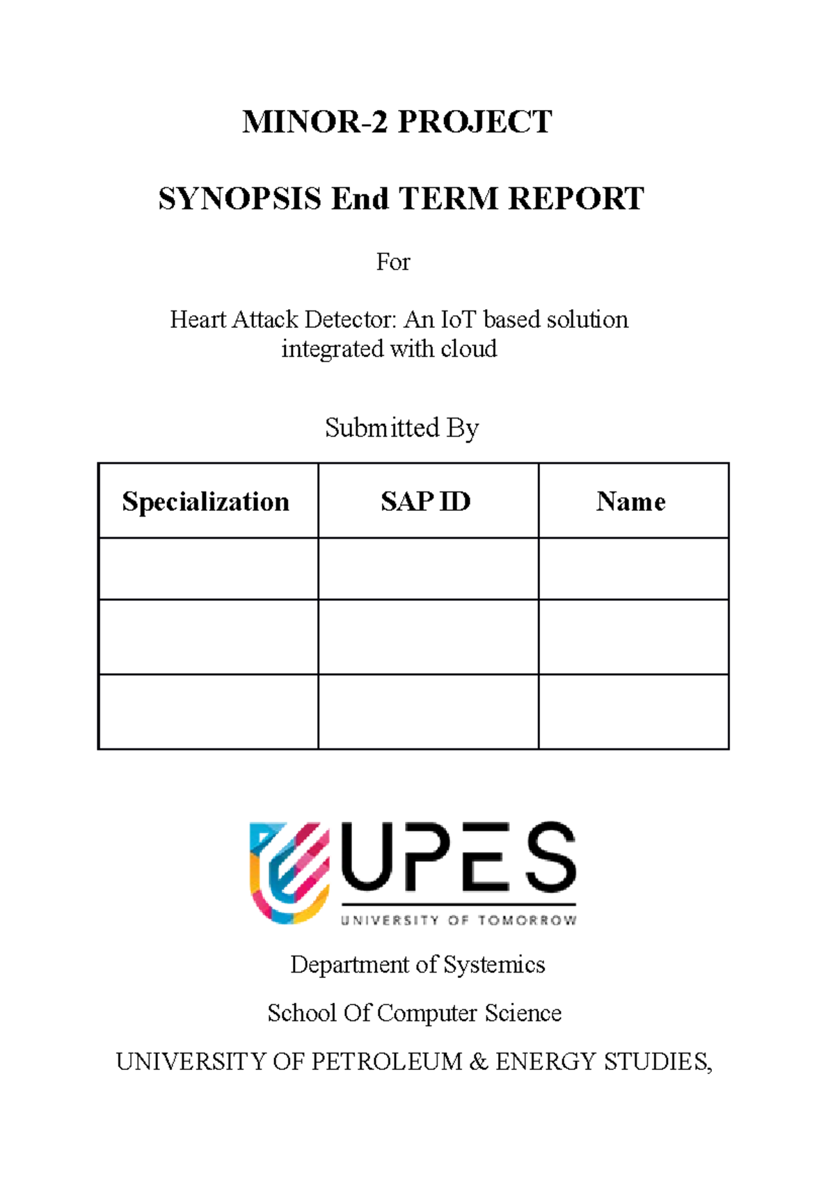 Project Report Sample MINOR 2 PROJECT SYNOPSIS End TERM REPORT For project-report-sample-minor-2-project-synopsis-end-term-report-for