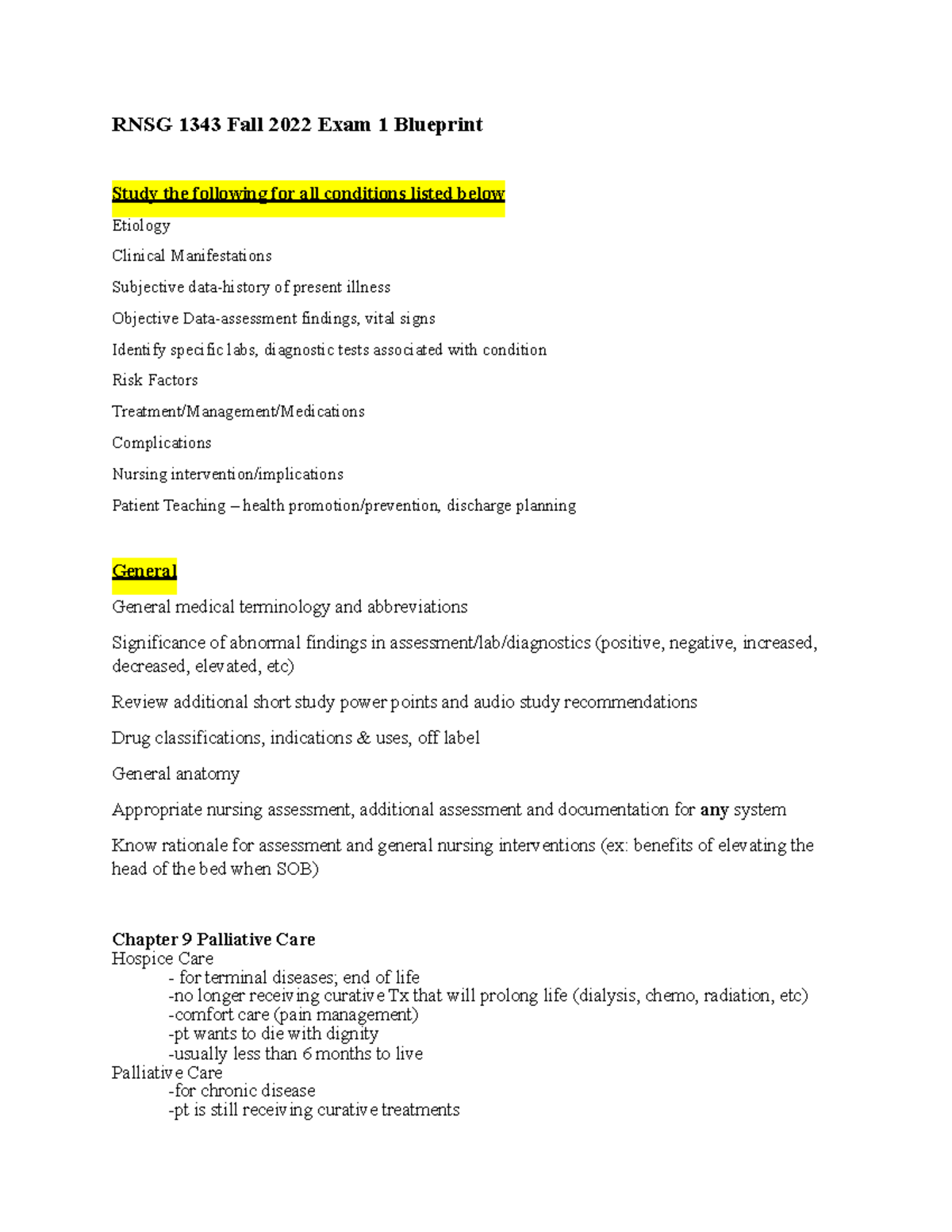 Exam 1 Blueprint pdf - MedSurg Exam 1 note - RNSG 1343 Fall 2022 Exam 1 ...