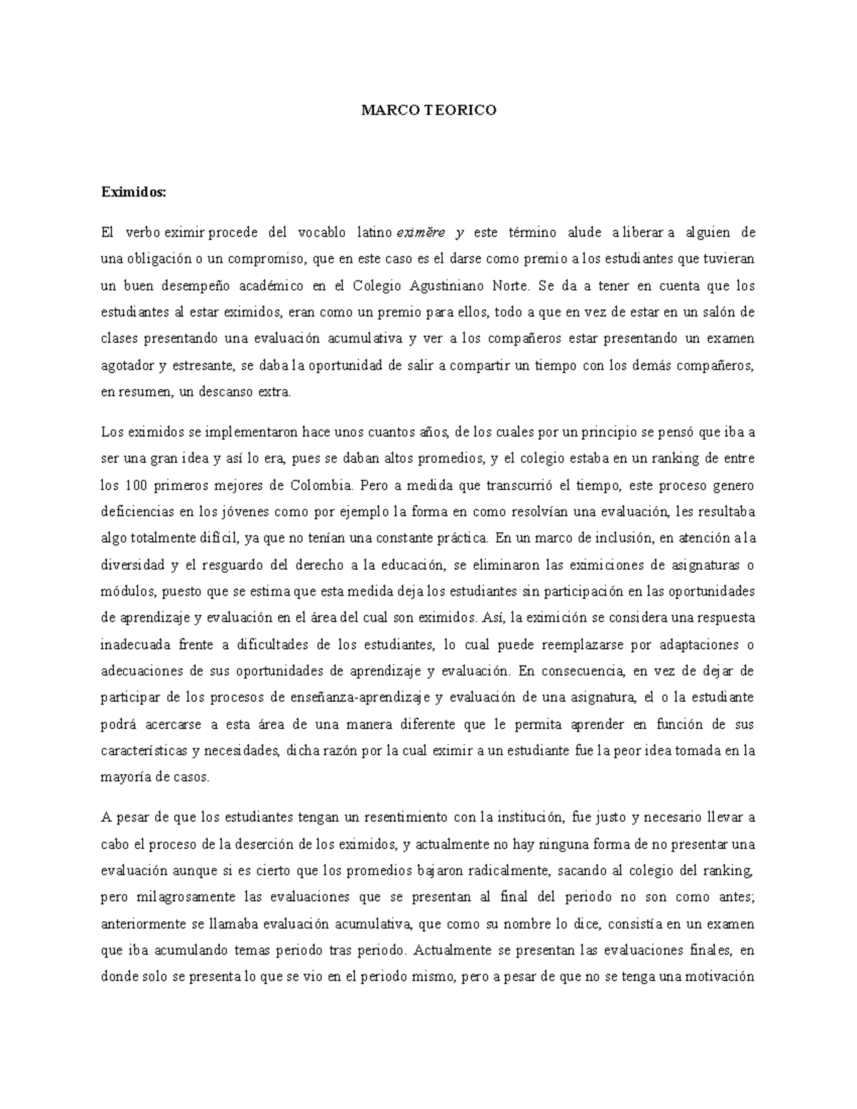 Marco Teorico Lengua Dorado - MARCO TEORICO Eximidos: El verbo eximir ...