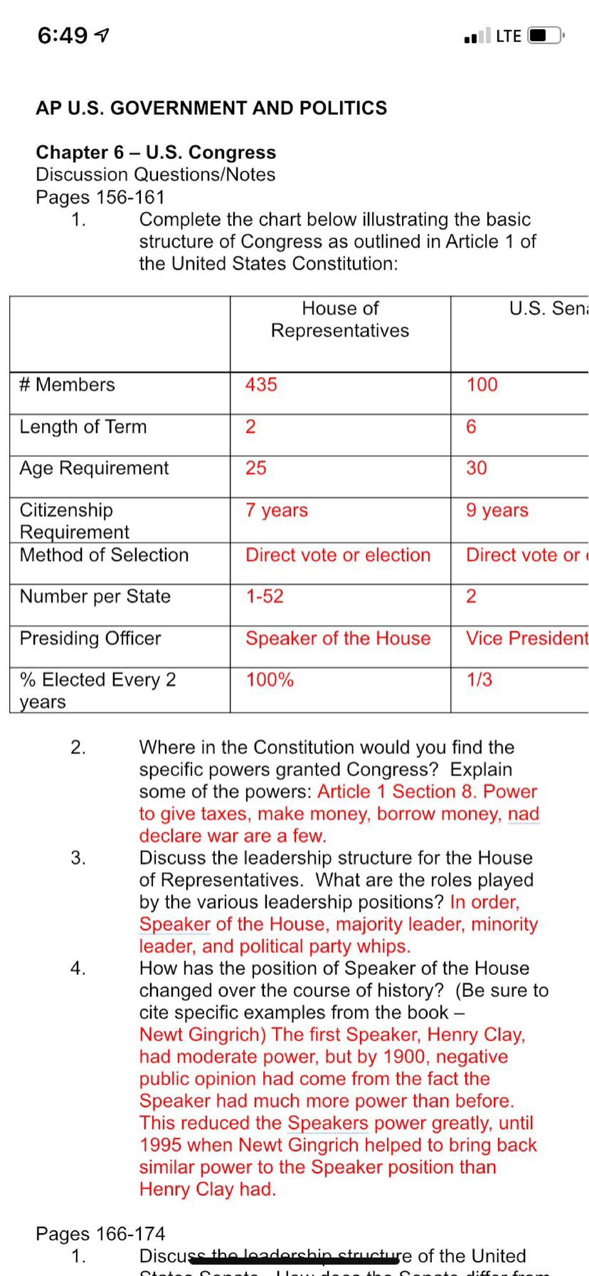 AP U.S. GOVERNMENT AND POLITICS Chapter 6 – U.S. Congress Discussion ...