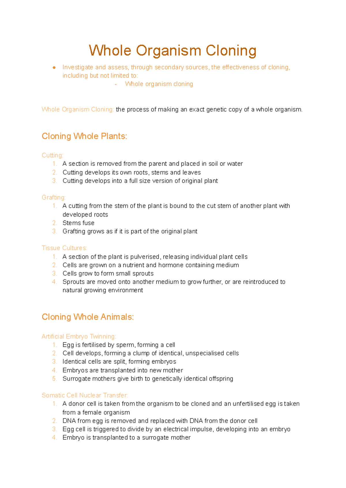 Whole Organism Cloning - Cloning Whole Plants: Cutting: 1. A section is ...