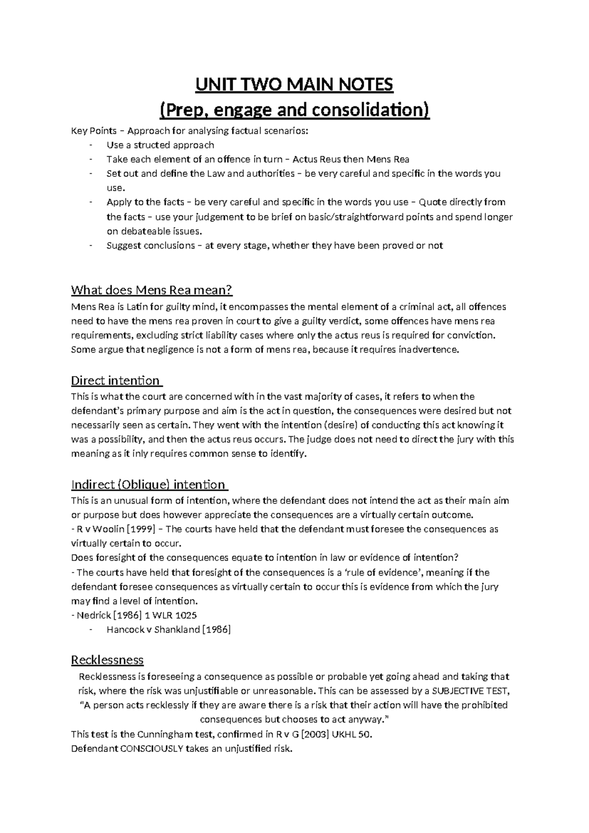 UNIT TWO MAIN Notes - UNIT TWO MAIN NOTES (Prep, engage and ...