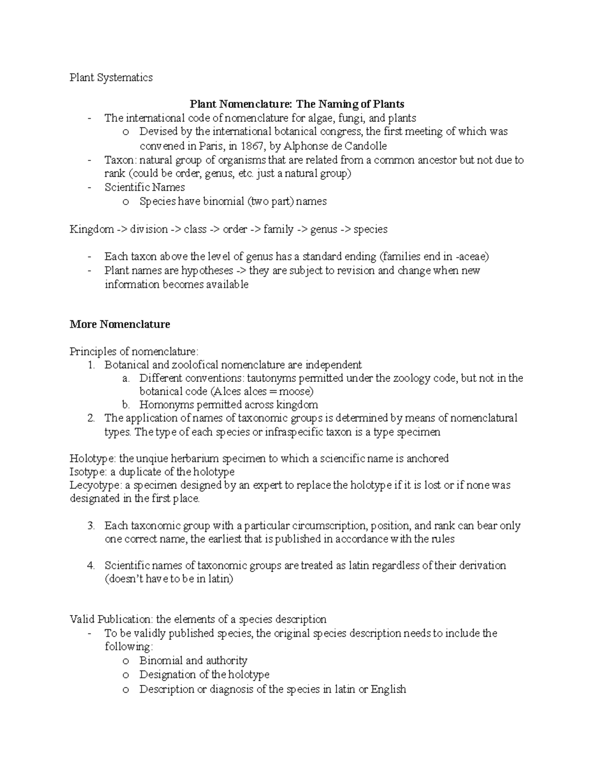 Plant systematics Last Section - Plant Systematics Plant Nomenclature ...