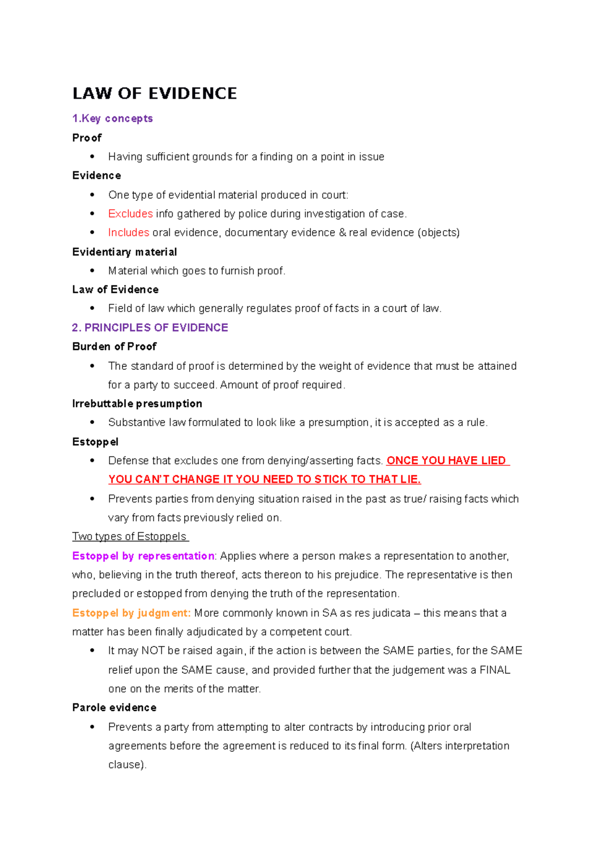 LAW OF Evidence LU 1 - LU 1 of evidance - LAW OF EVIDENCE 1 concepts ...