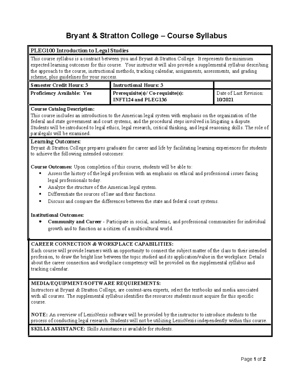 PLEG100 Introduction to Legal Studies - Bryant & Stratton College ...