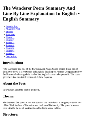 The Wanderer Poem Notes - The Wanderer Anonymous poet is a poem which ...