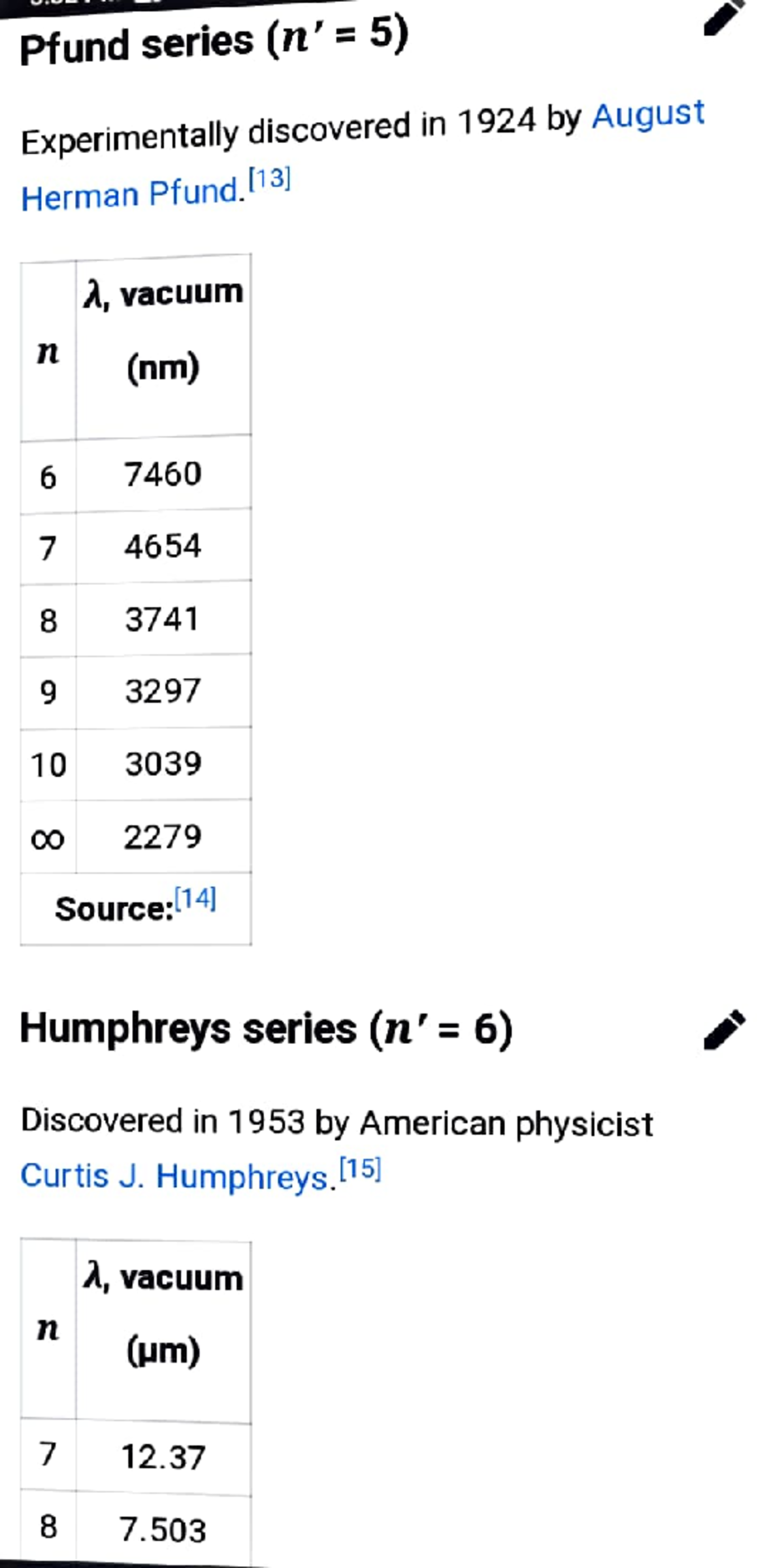 Hydrogen spectrum overview - Pfund series (n' = 5) Experimentally ...