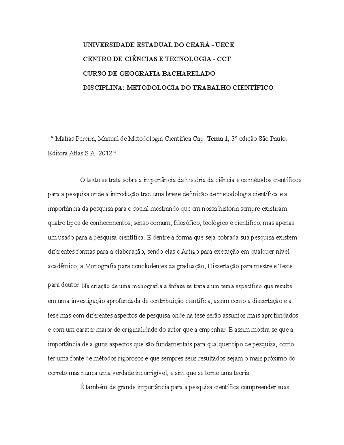 Resenha Metodologia Descritiva UNIVERSIDADE ESTADUAL DO CEAR UECE