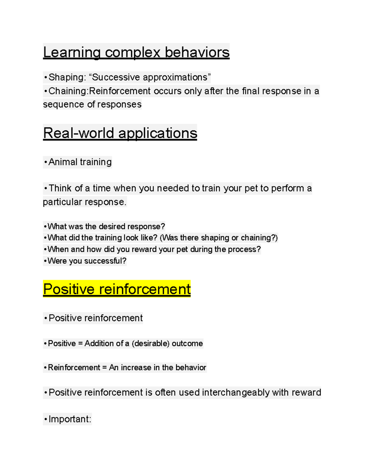 PSY311 - Operant Conditioning Part 2 Lecture Notes - Learning complex ...