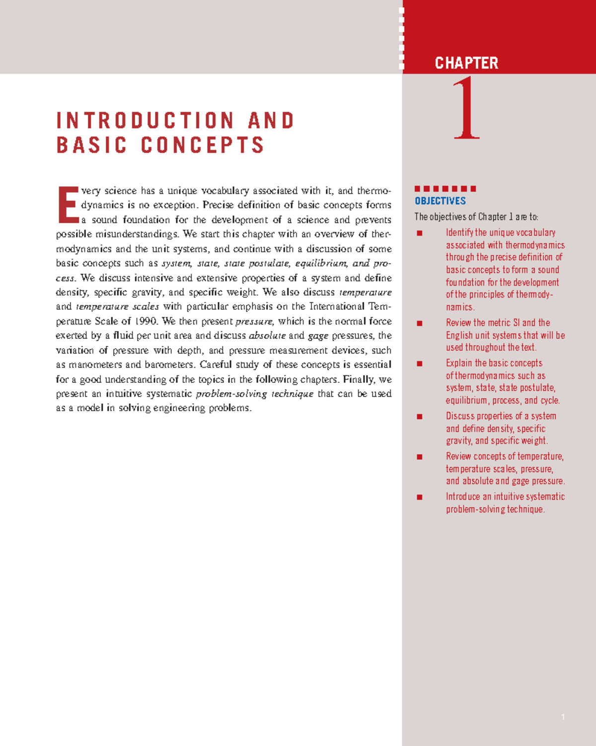 Ch 01 - Ch1 thermodynamics - CHAPTER 1 INTRODUCTION AND BASIC CONCEPTS E very science has a ...