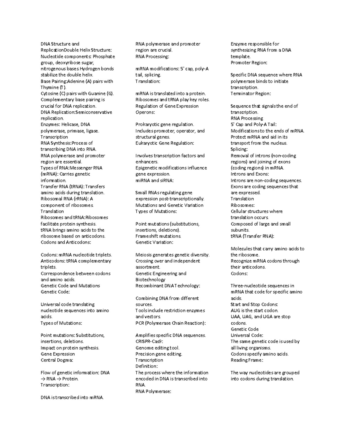 Exam 4 study guide - DNA Structure and ReplicationDouble Helix ...