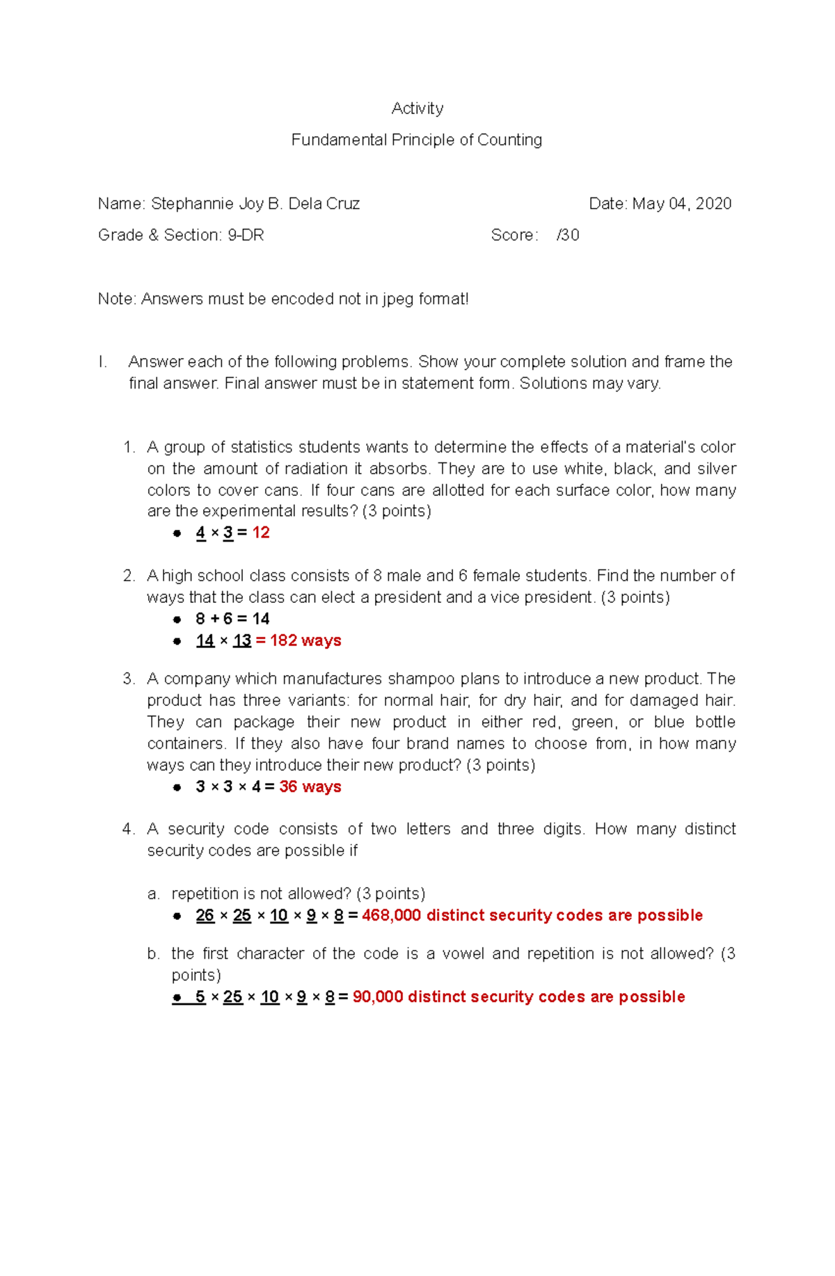 Activity (FCP) - ..... - Activity Fundamental Principle of Counting ...