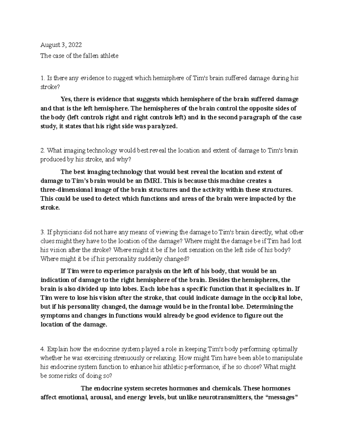 PSYc- Chapter 2 HW - August 3, 2022 The case of the fallen athlete Is ...