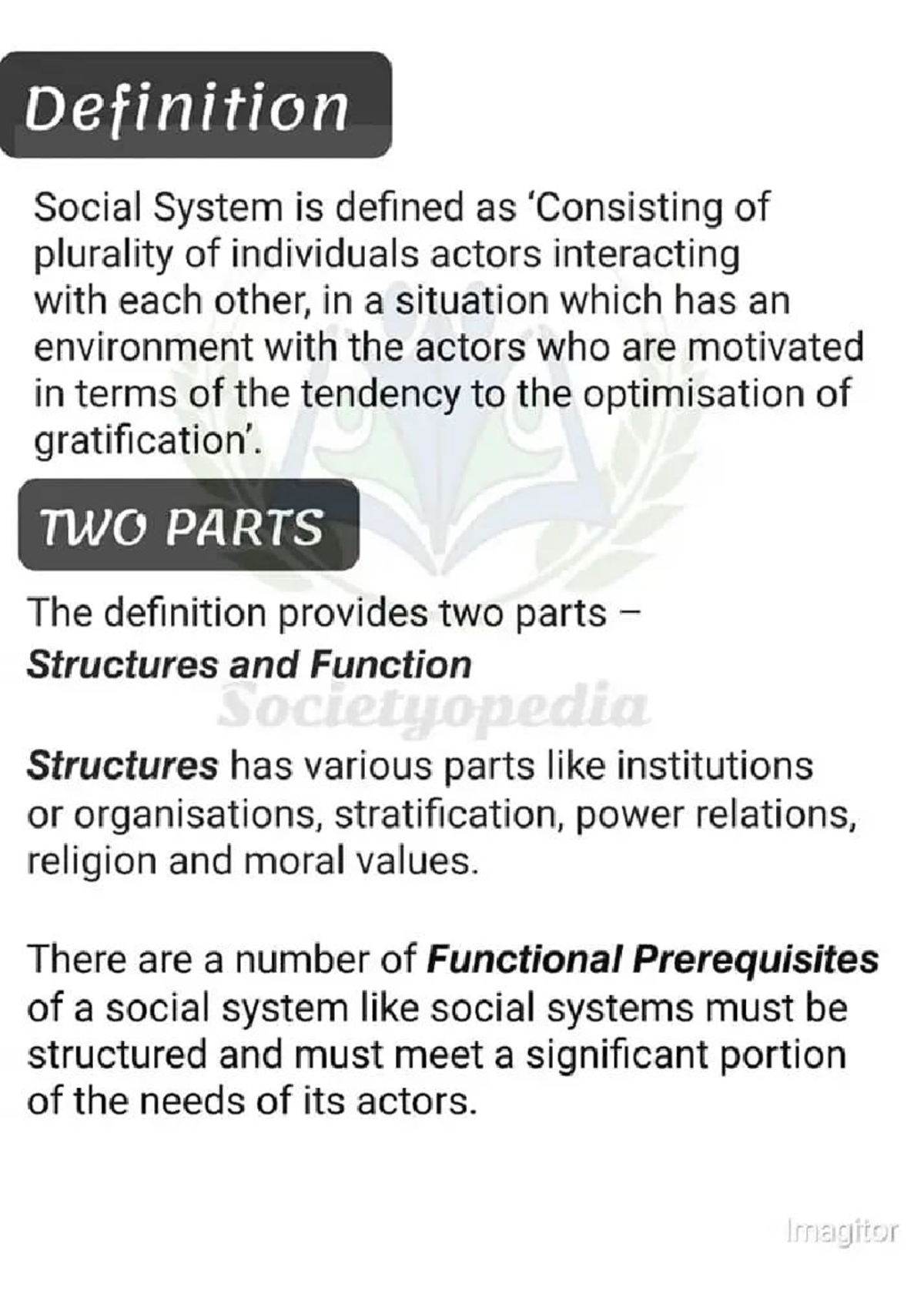Social system by talcott Parson - Sociology of Social Work - Studocu